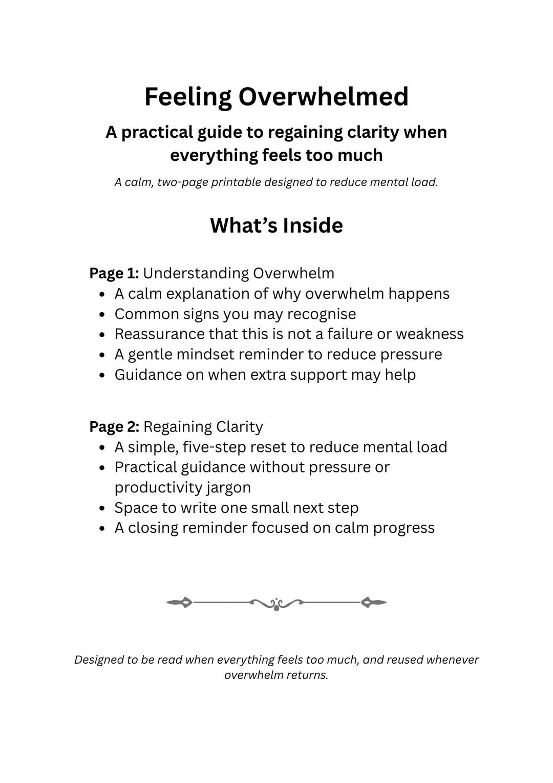 Feeling Overwhelmed Printable | Two-page Calm Reset Guide | Mental ...