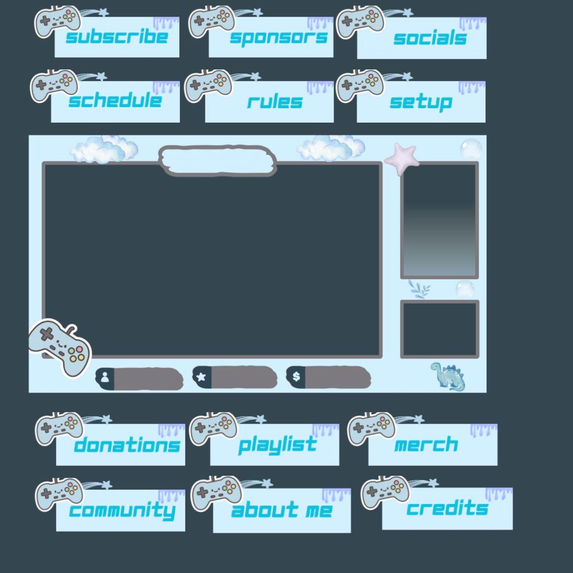 Pastel Blue Game Controller Twitch Overlay and Pannels|blue|pastel ...