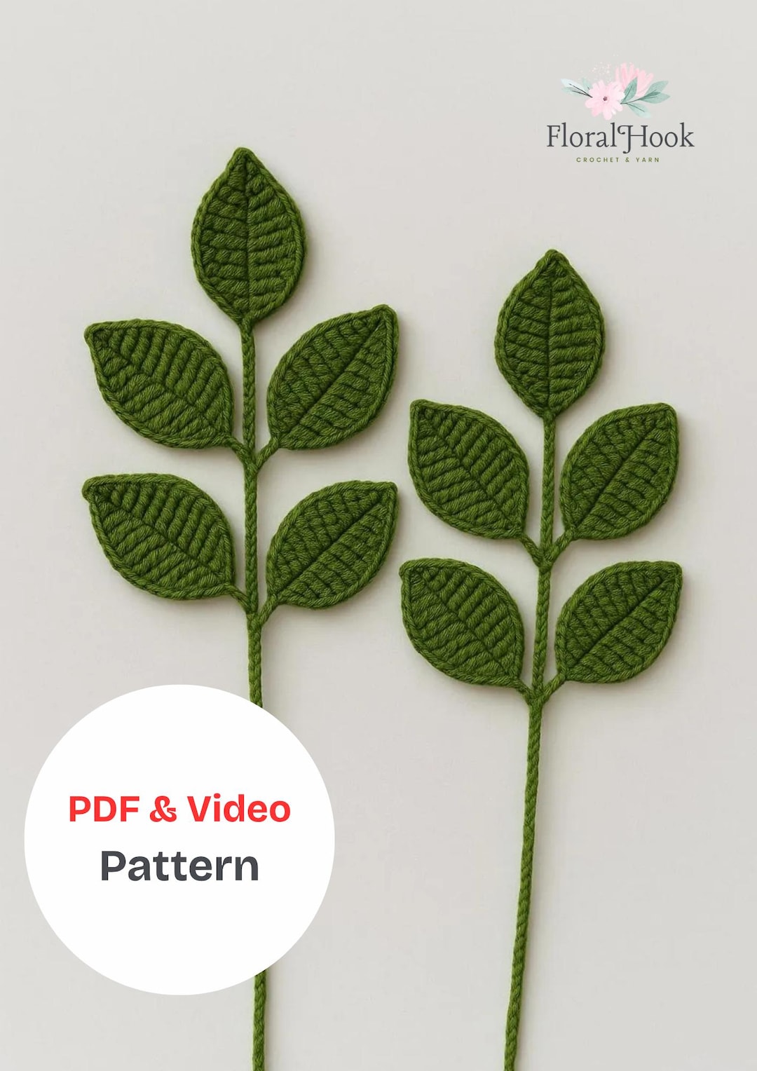 Crochet Leaf Pattern Video Tutorial & PDF, Crochet Flower Leaf Bouquet ...