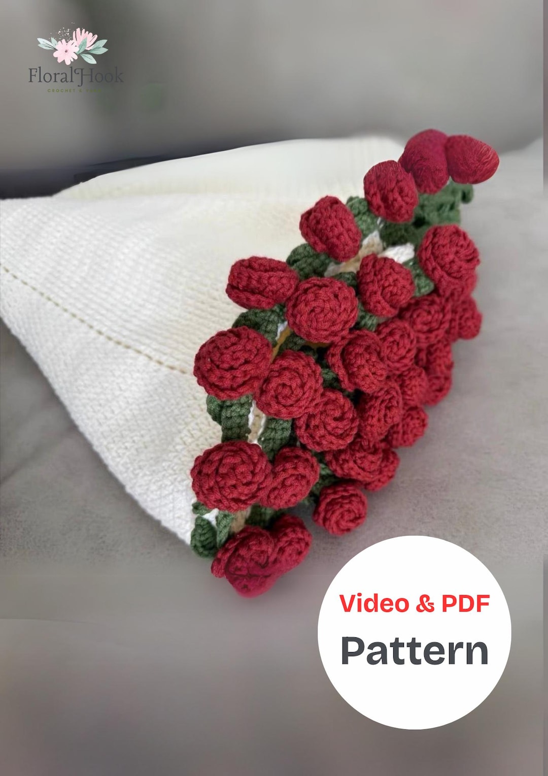 Crochet Rose Blanket Pattern Video Tutorial & PDF, Crochet Rose Blanket ...