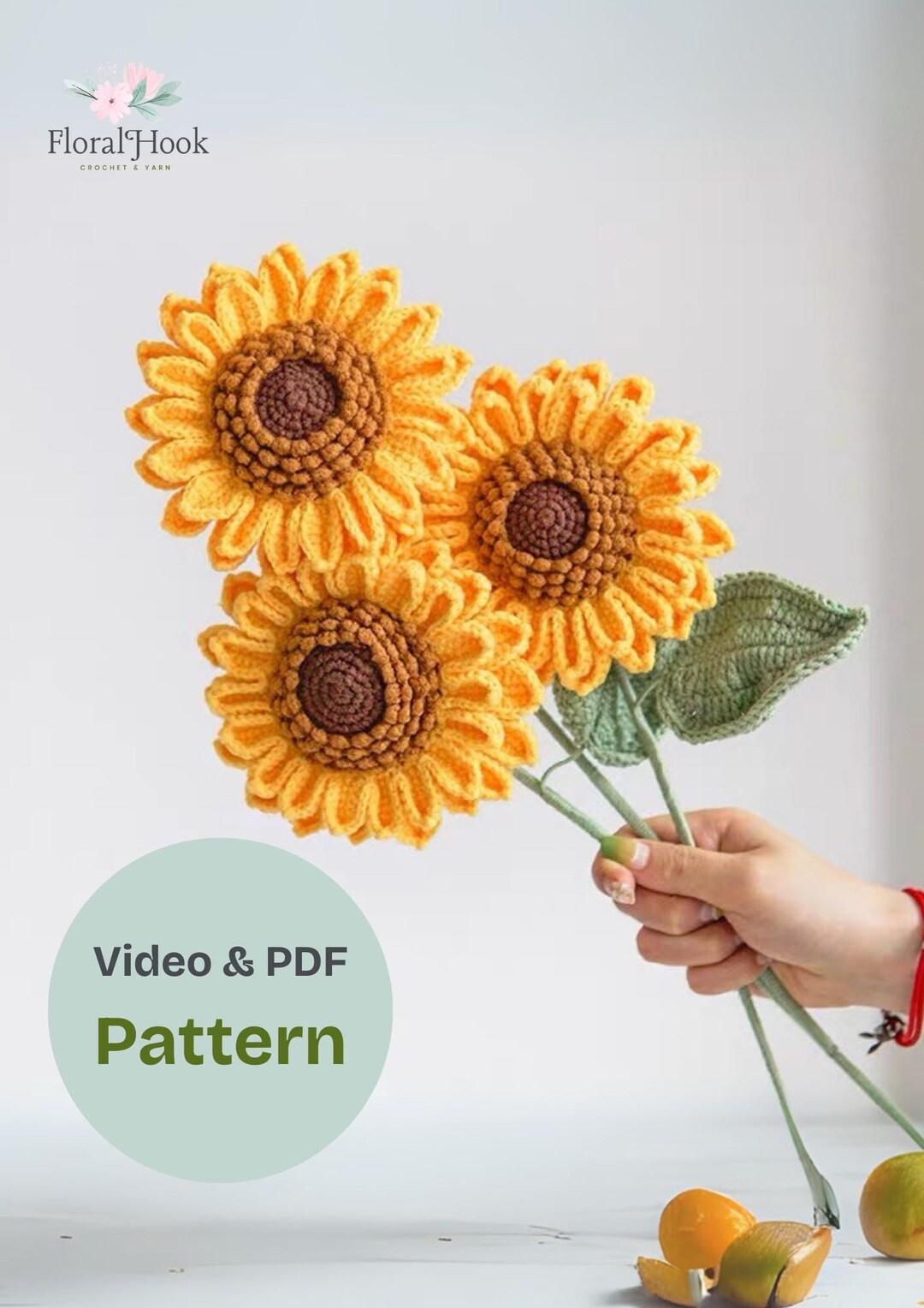 Crochet Sunflower Pattern Video Tutorial & PDF, Crochet Flower Bouquet ...