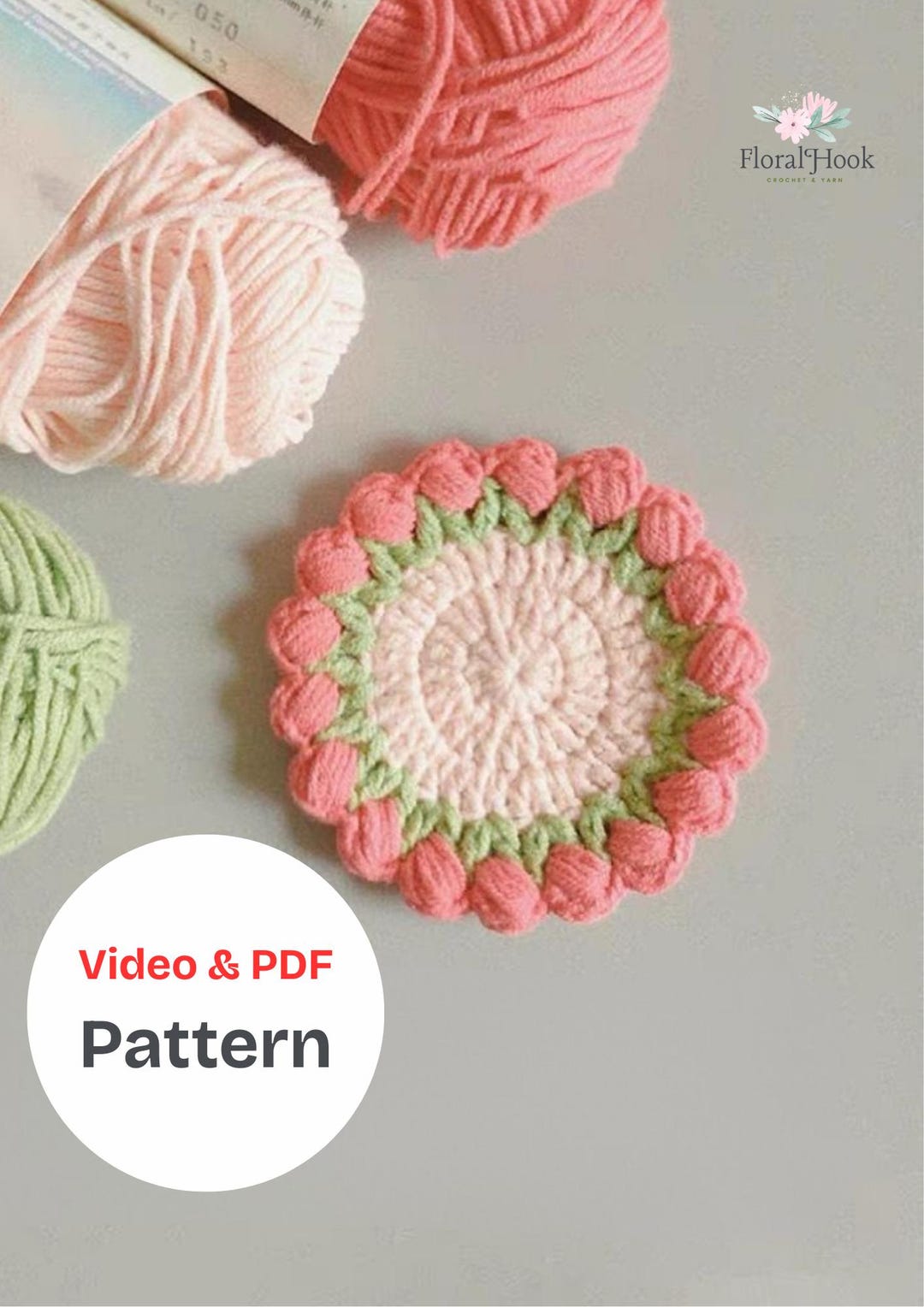 Crochet Tulip Coaster Pattern Video Tutorial & PDF, Crochet Mini Tulip ...
