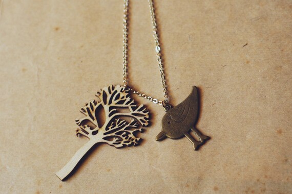 Items similar to wooden tree necklace (16k gold plated chain) on Etsy