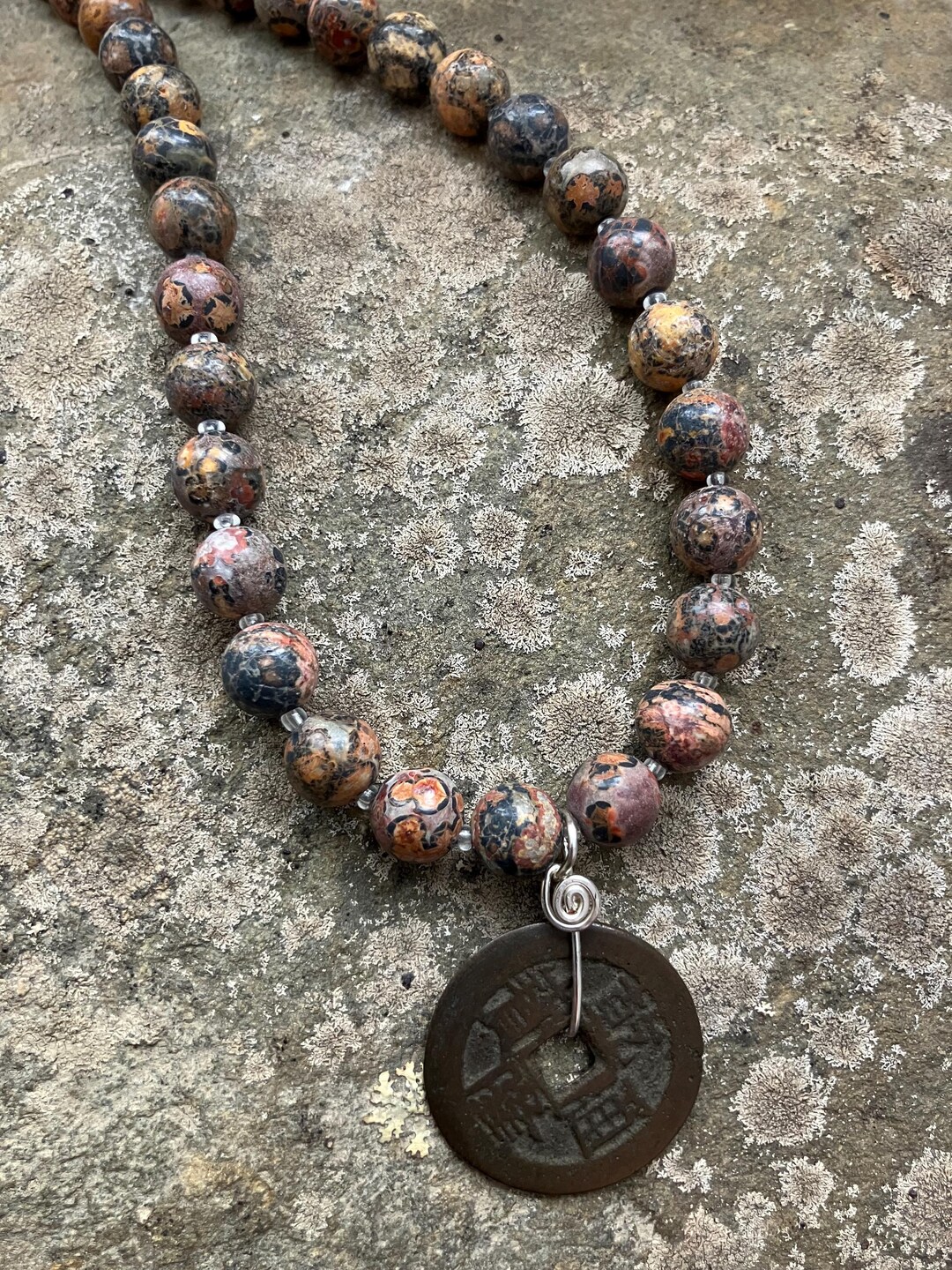 Poppy Jasper & Antique I-ching Coin Handmade Necklace - Etsy