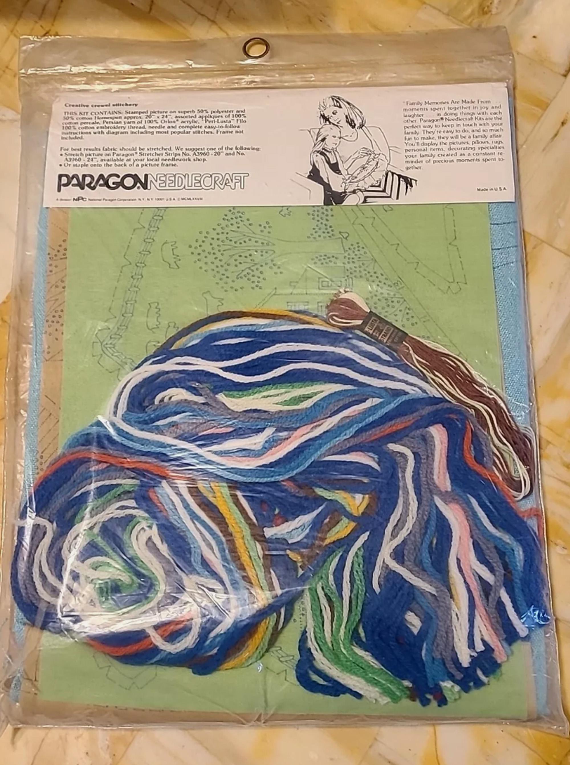 NOS Vintage Paragon 16"x20" Folk Art Stitchery Needlework Kit Big Farm ...