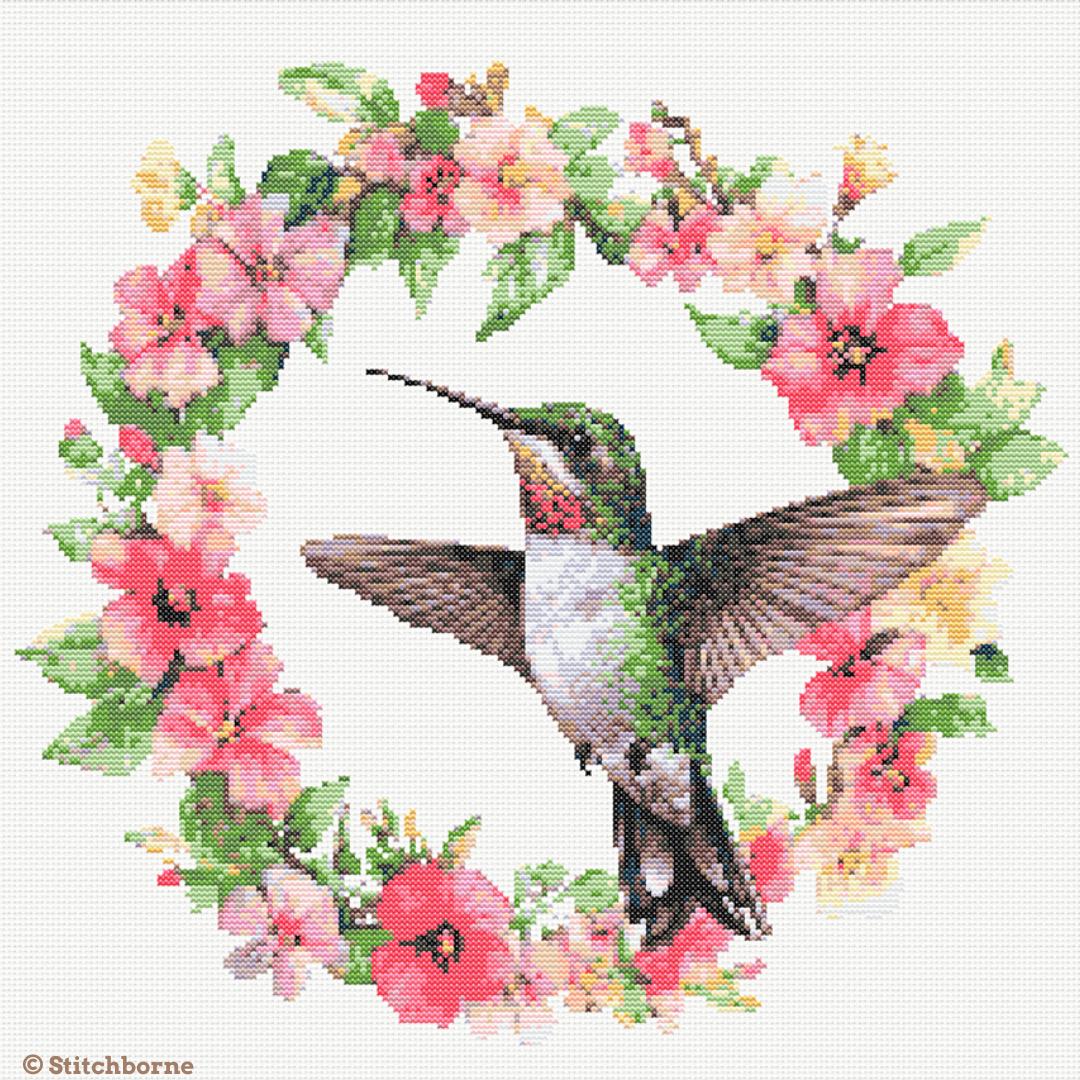 Hummingbird in Wreath Cross Stitch Pattern PDF Download Printable ...