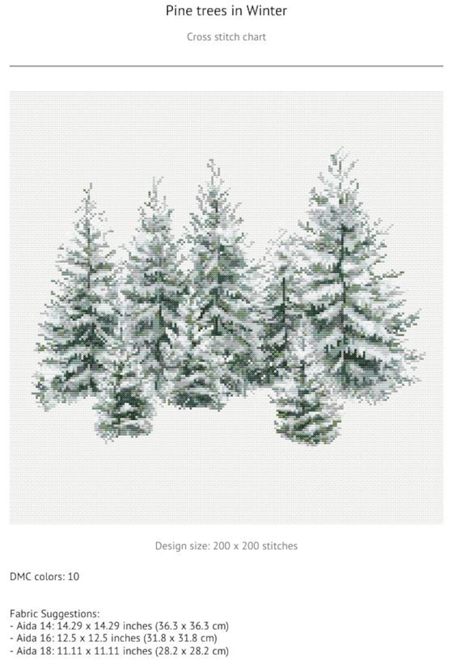 Pine Trees in Winter Cross Stitch Pattern, Snowy Pine Forest, PDF ...