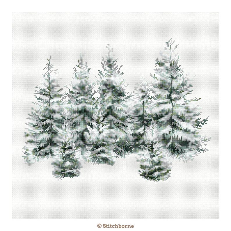 Pine Trees in Winter Cross Stitch Pattern, Snowy Pine Forest, PDF ...