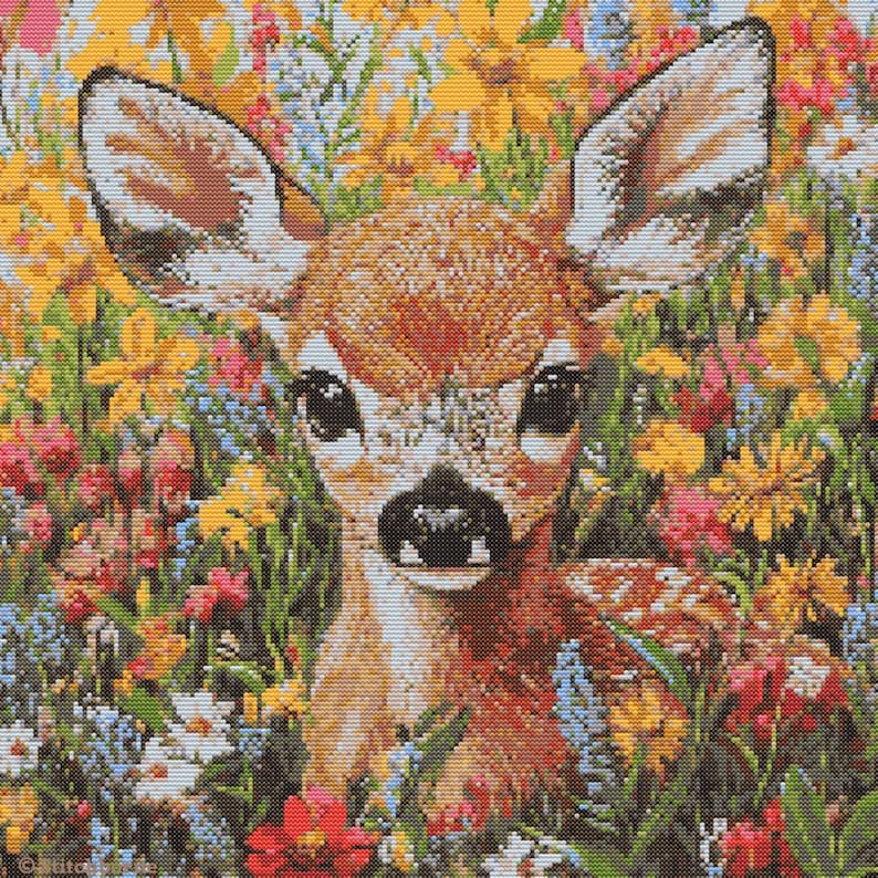 Fawn and Flowers Cross Stitch Pattern PDF Download Printable Fawn Cross ...