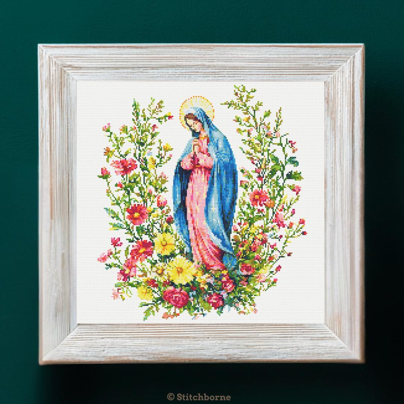 Virgin Mary and Wildflowers Cross Stitch Pattern PDF Download Printable ...