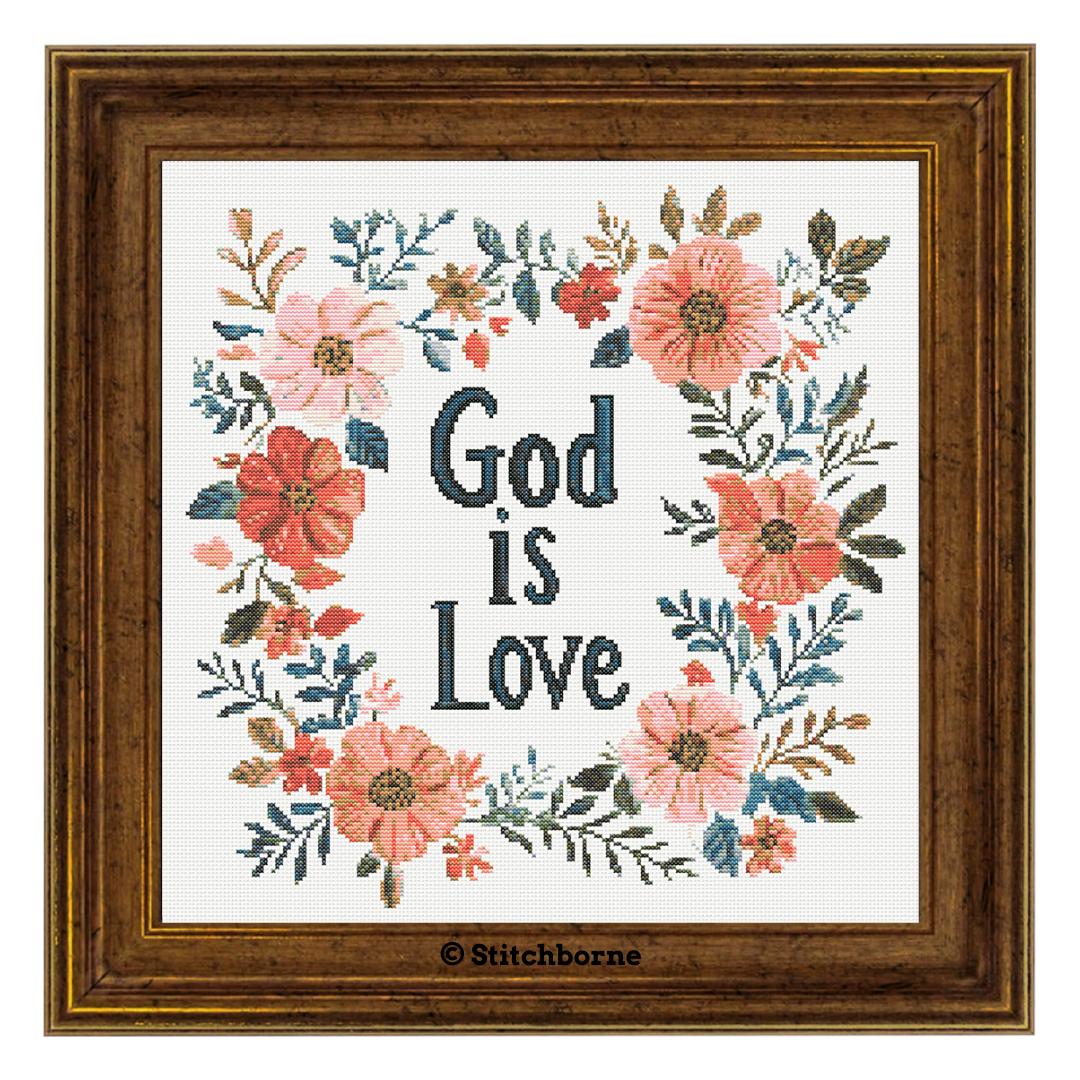 God is Love Cross Stitch Pattern PDF Download Religious Bible Verse ...