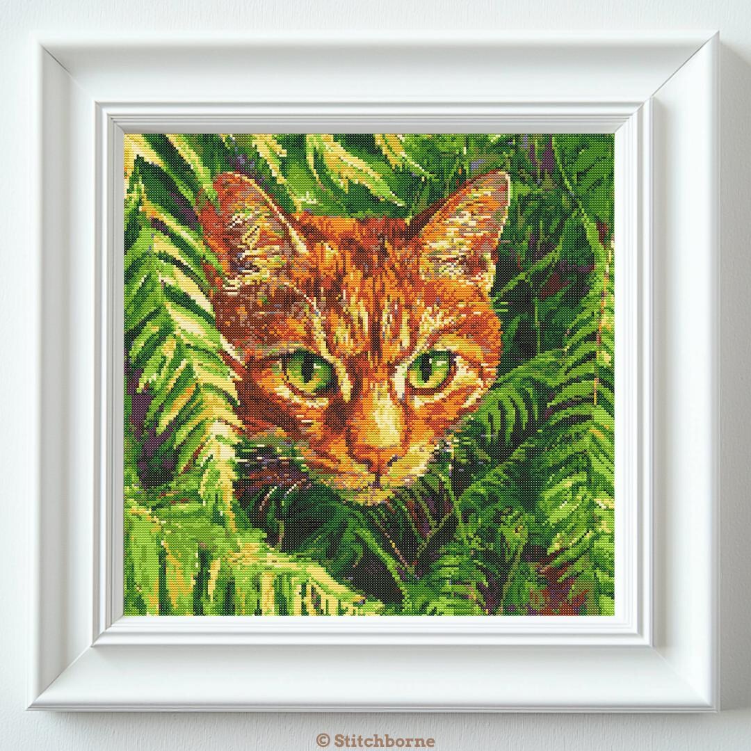 Cat Peeking Through Ferns Cross Stitch Pattern PDF Download Printable ...