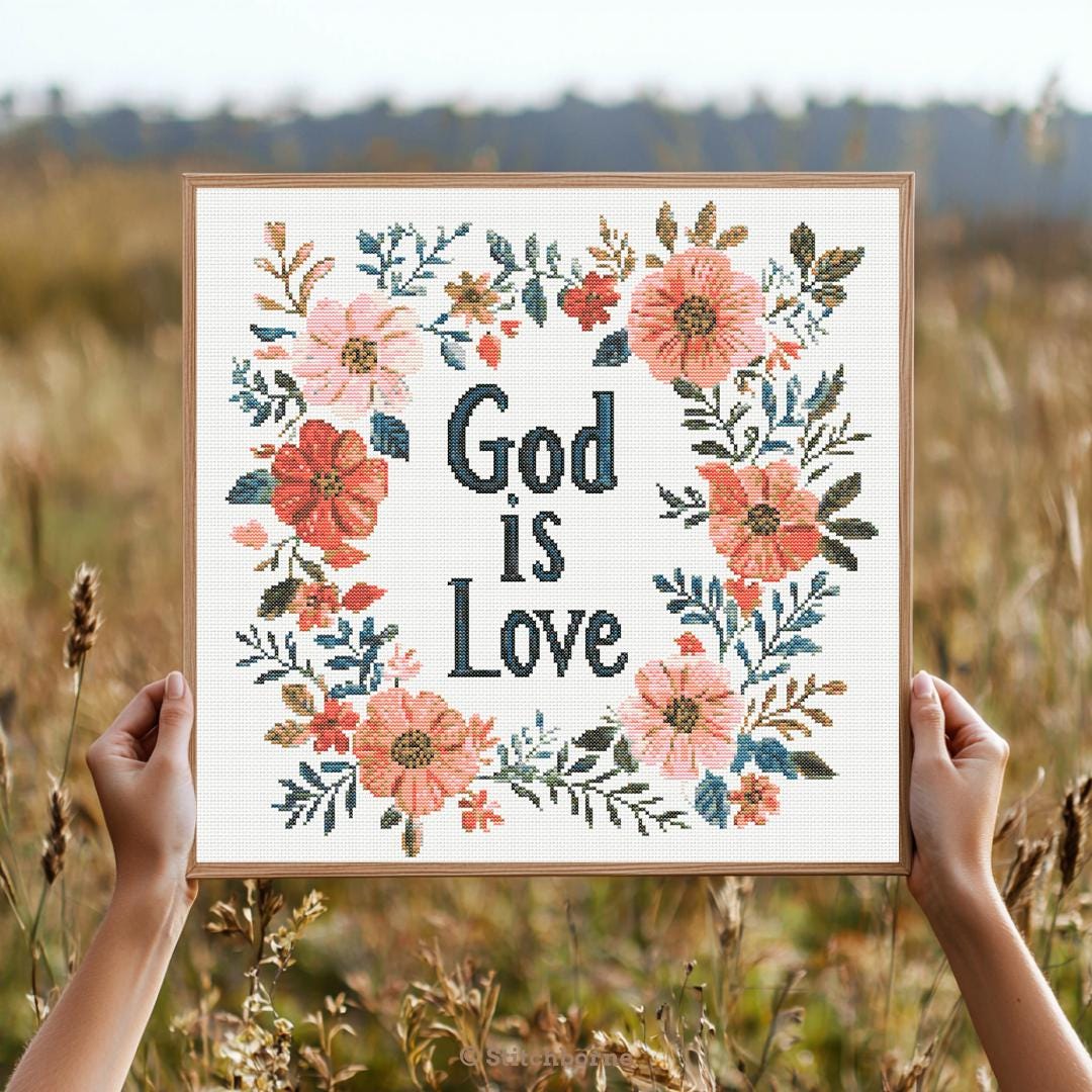 God is Love Cross Stitch Pattern PDF Download Religious Bible Verse Embroidery Faith Christian ...