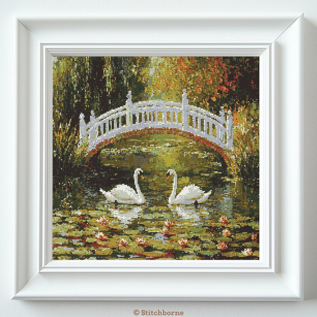 Two Swans in Pond Cross Stitch Pattern PDF Download Printable Swan ...