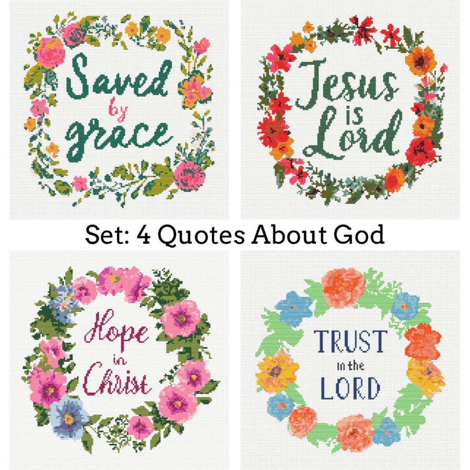 4 Quotes About God Cross Stitch Patterns PDF Download Printable Bible ...