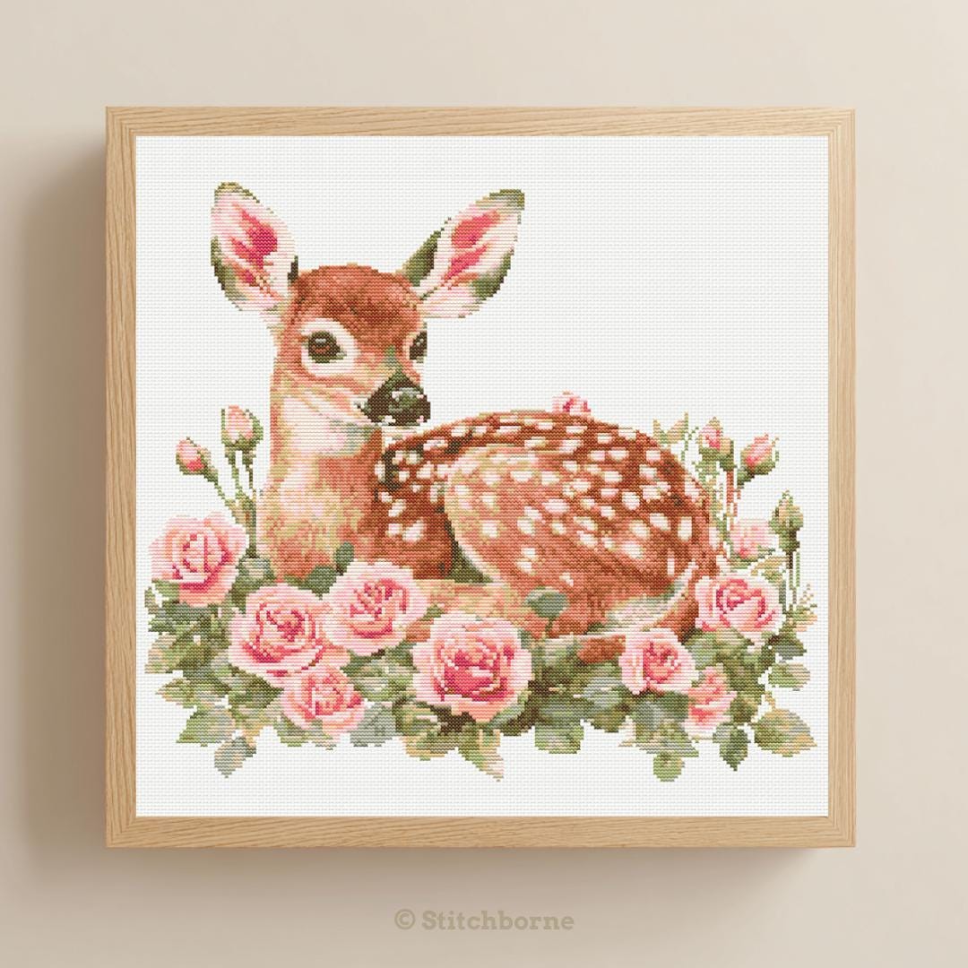 Fawn in Roses Cross Stitch Pattern PDF Download Woodland Animals Cross ...