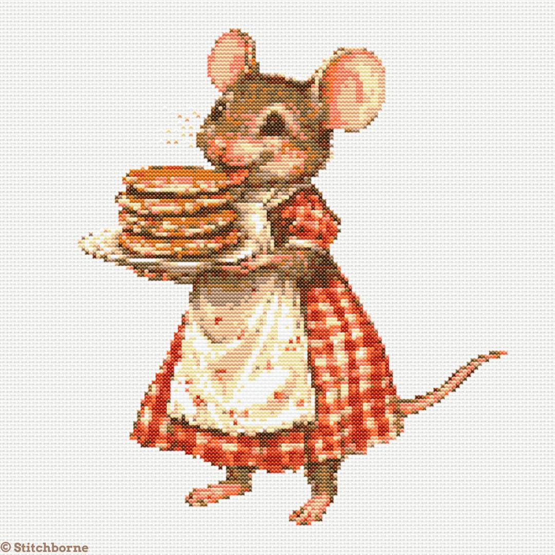 Mouse With Pancakes Cross Stitch Pattern PDF Download Printable Funny ...