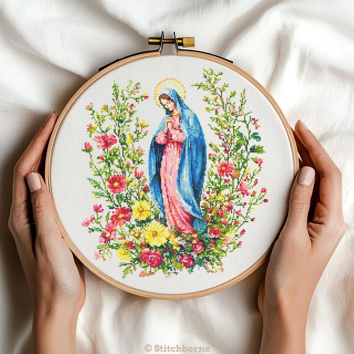 Virgin Mary and Wildflowers Cross Stitch Pattern PDF Download Printable ...