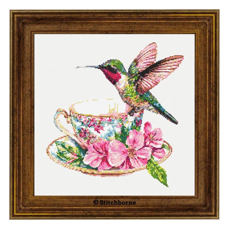 Hummingbird on Teacup Cross Stitch Pattern PDF Download Printable ...