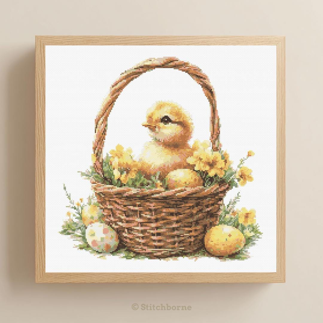 Chick in Easter Basket Cross Stitch Pattern, Easter Chick, Spring Chick ...