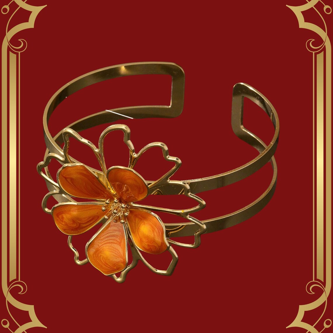 Gold Orange Flower Arm Cuff Bracelet: Boho Festival Armlet - Etsy