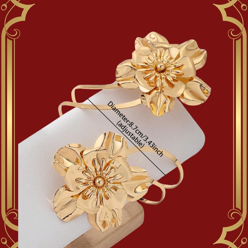 Gold Floral Arm Cuff – Bold Adjustable Flower Armlet, Statement Upper ...