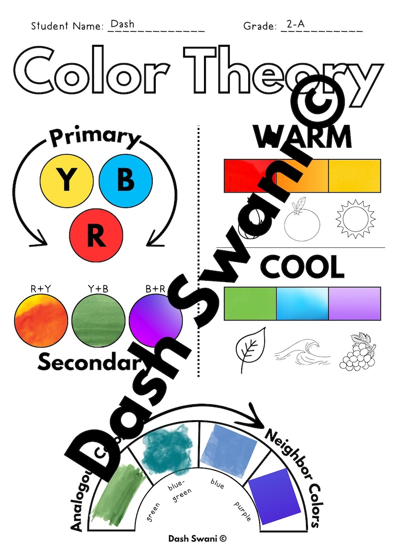 Color Theory Worksheet | Printable PDF for Elementary Art Lessons - Etsy