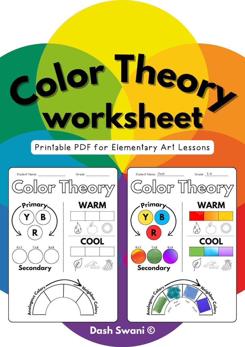 Color Theory Worksheet | Printable PDF for Elementary Art Lessons - Etsy