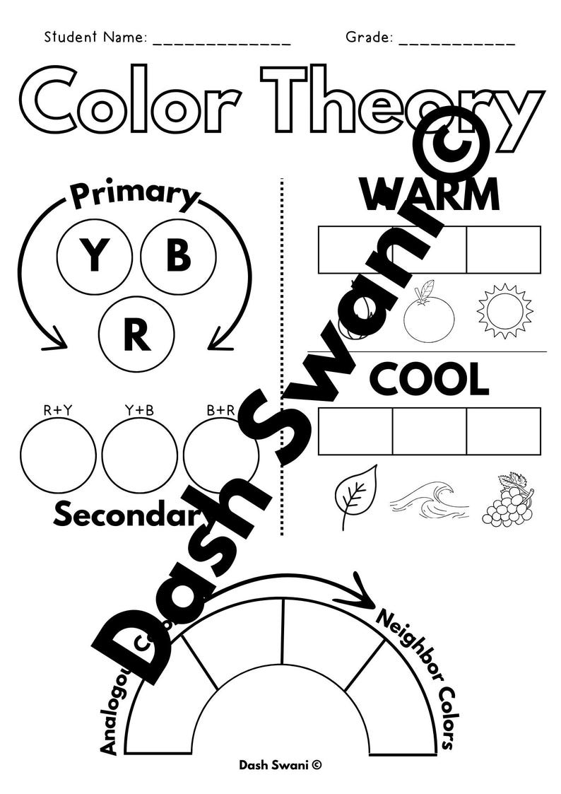 Color Theory Worksheet | Printable PDF for Elementary Art Lessons - Etsy