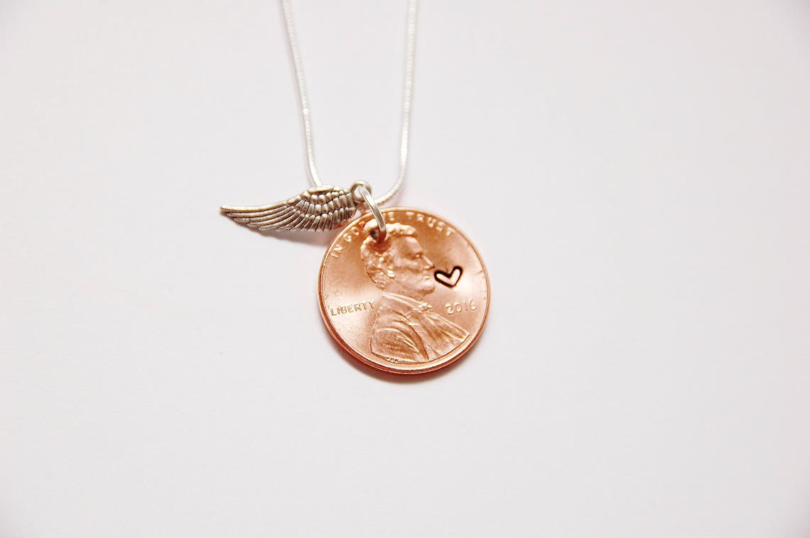 Pennies From Heaven Penny Necklace Angel Wing Memorial | Etsy