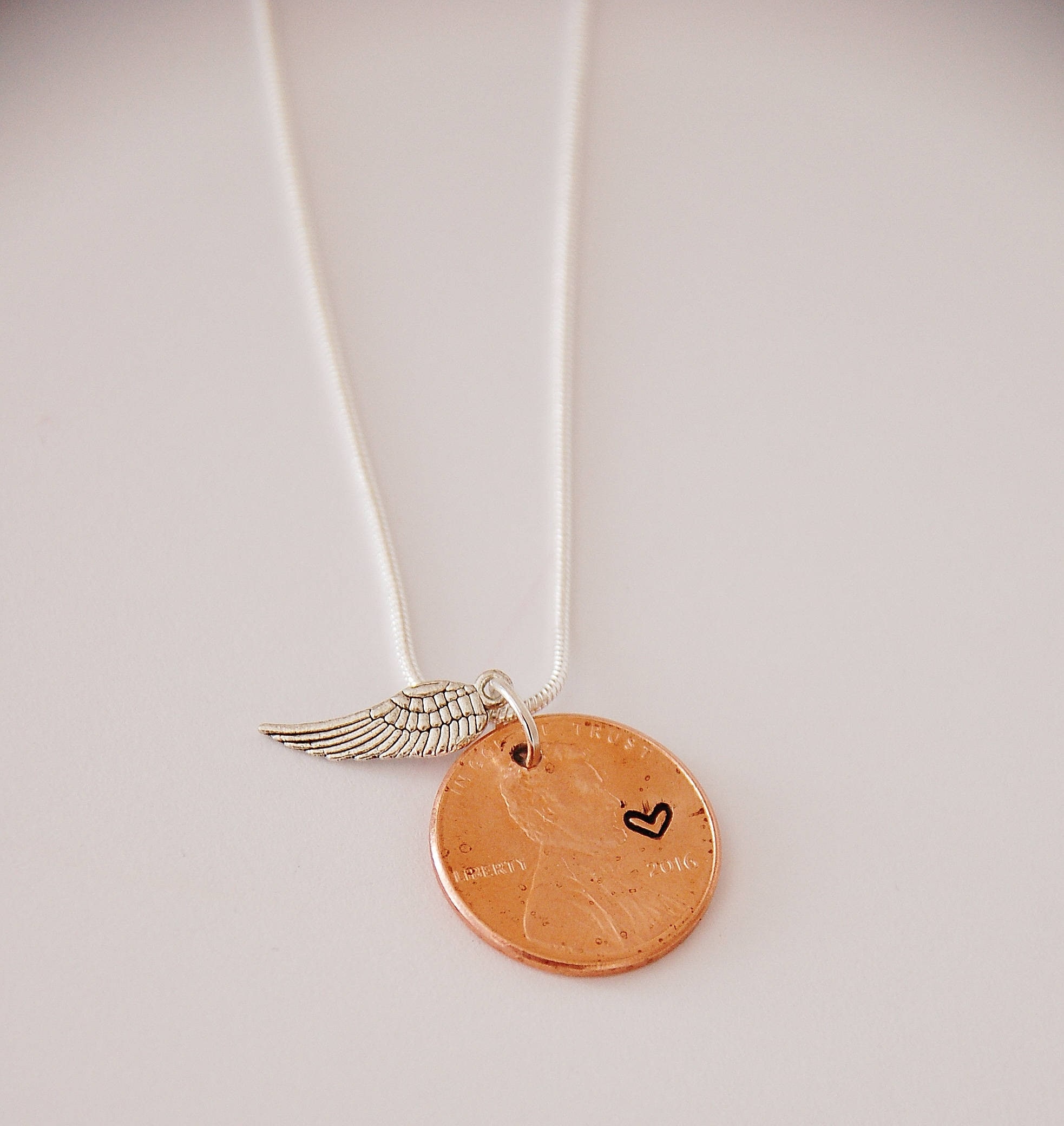 Pennies From Heaven Penny Necklace Angel Wing Memorial | Etsy