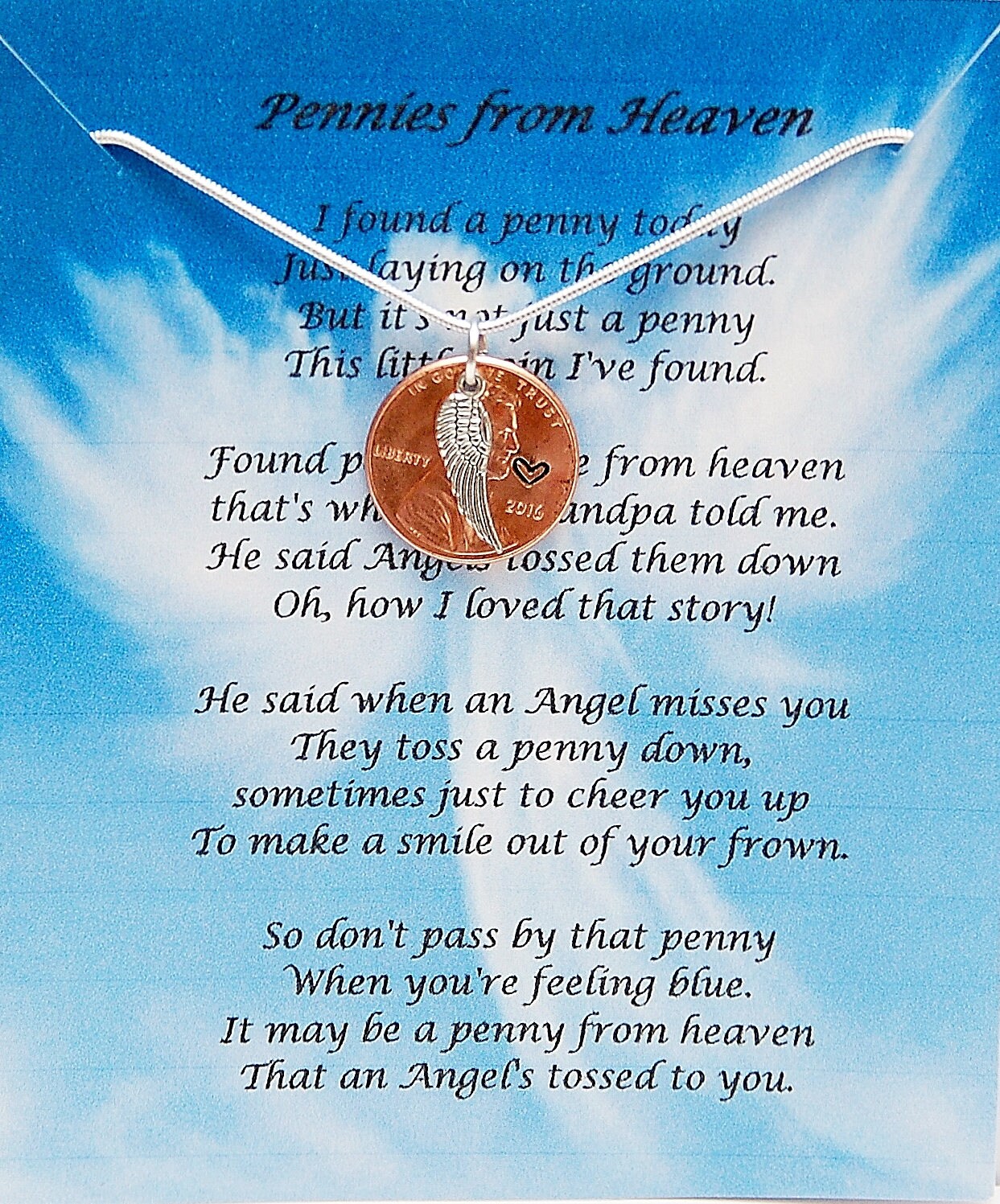 Pennies From Heaven Penny Necklace Angel Wing Memorial | Etsy