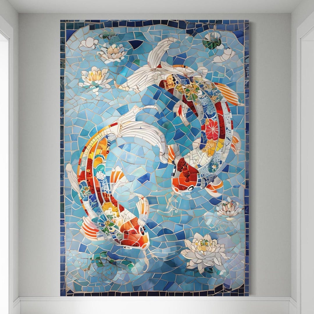 Colorful Koi Fish Mosaic Wall Art – Gaudí Style Ceramic Tile Artwork ...