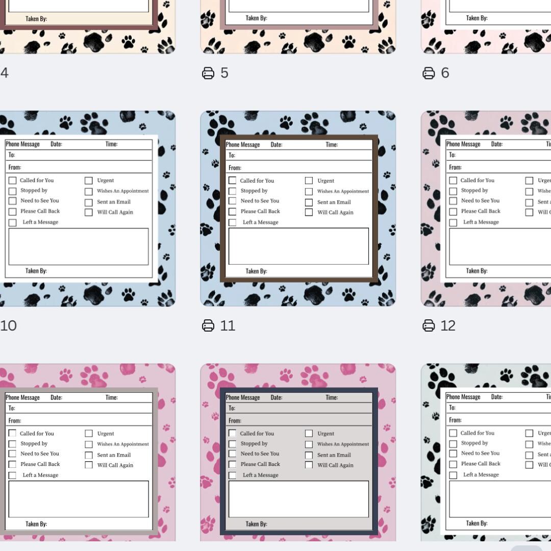 Pdf. and Png. File A Bunch of Lovely Dog Paw Phone Message 47 Pattern ...