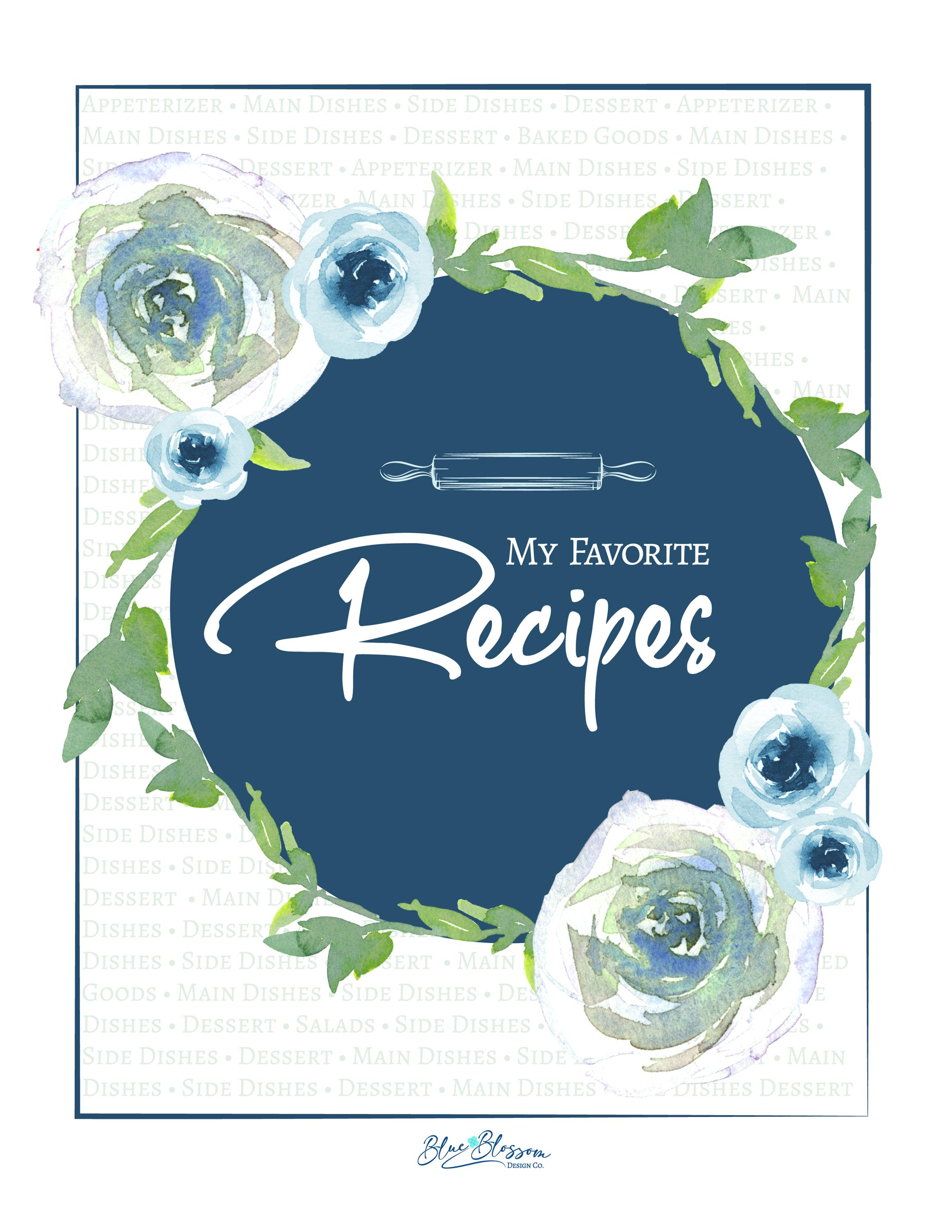 Blue Rose Recipe Cards, Cover and Dividers - Etsy