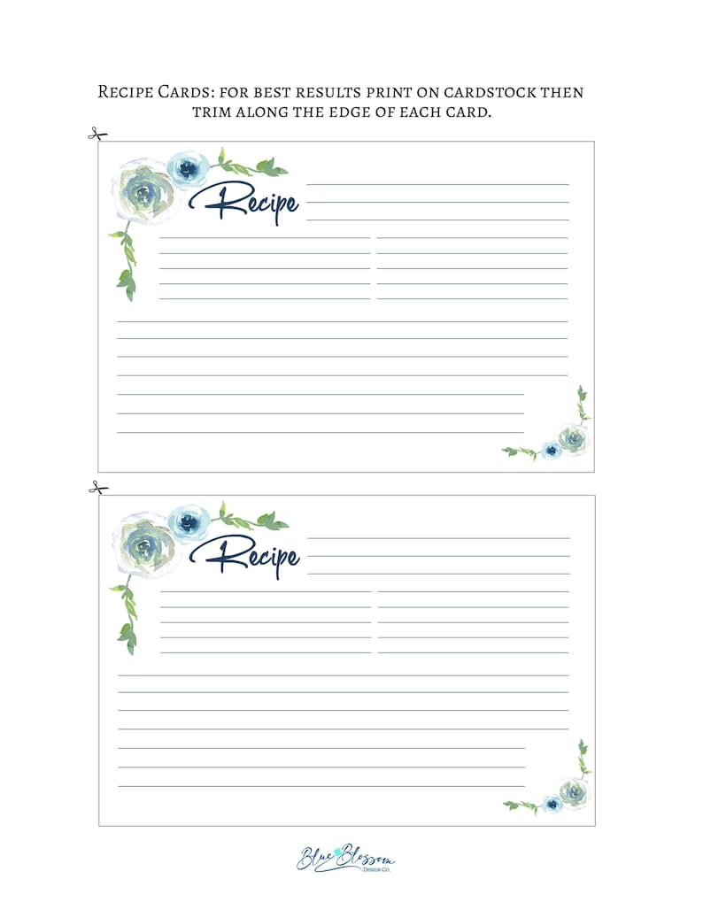 Blue Rose Recipe Cards, Cover and Dividers - Etsy