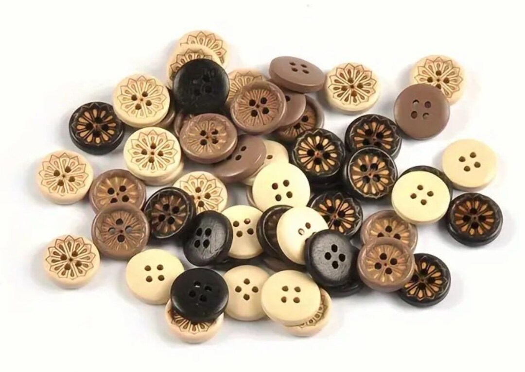 Assorted Lotus Flower Wooden Buttons – 15mm | 10 Pcs | 4-hole Craft ...