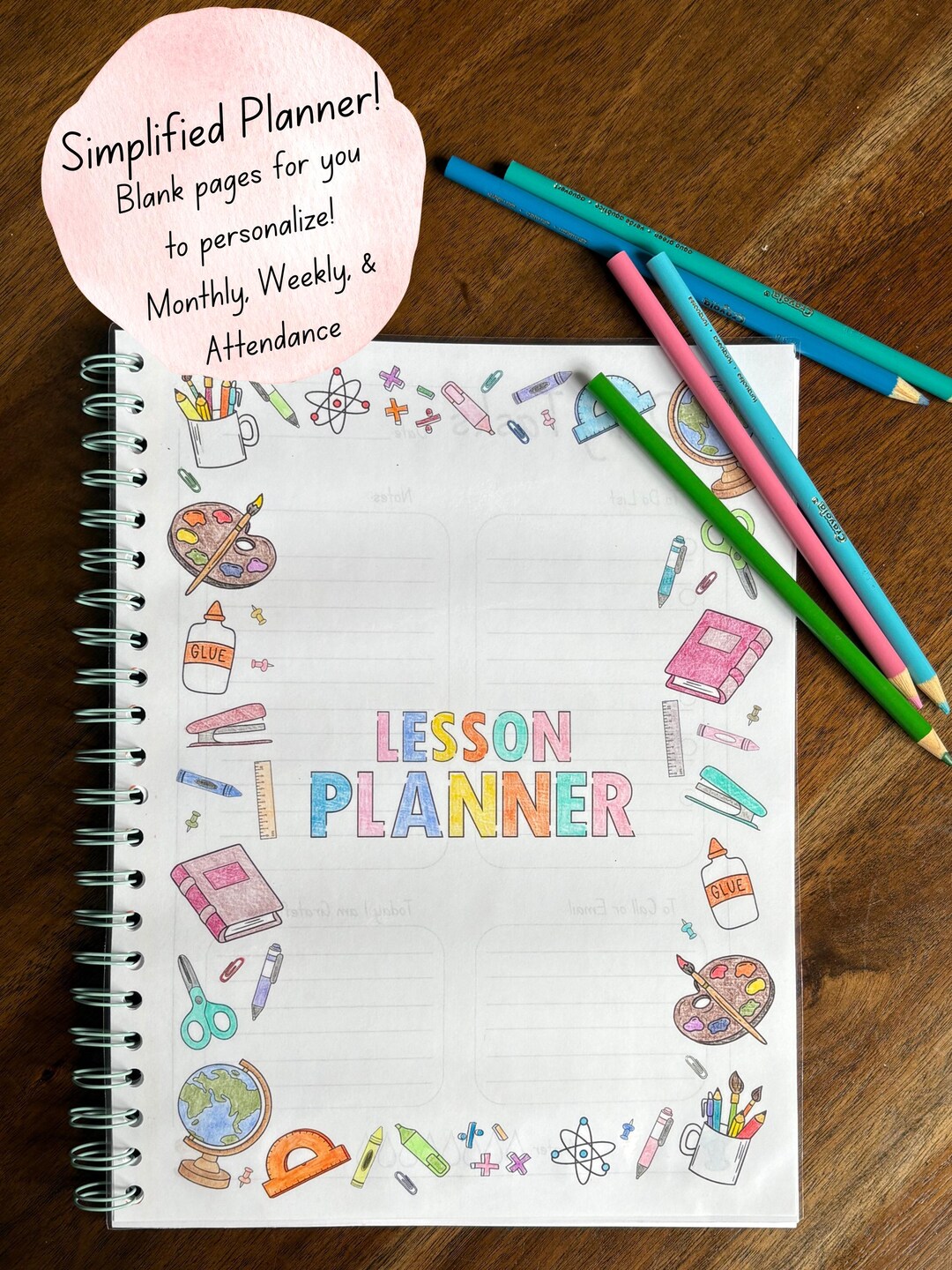 Printable Lesson Planner Weekly Planner Schedule Attendance Reading Log ...