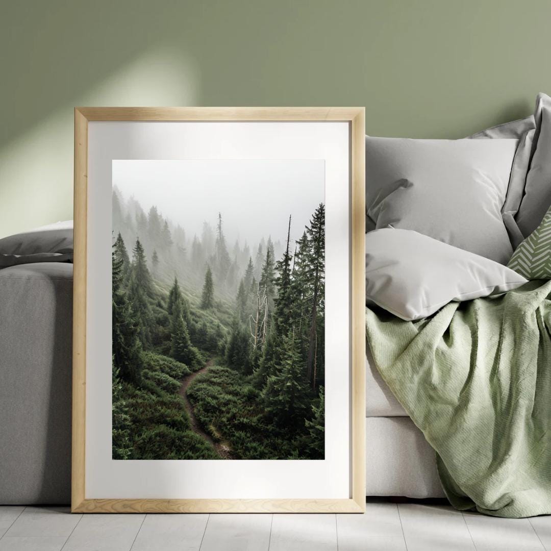 Misty Evergreen Forest Path Printable Wall Art | Nature-inspired ...