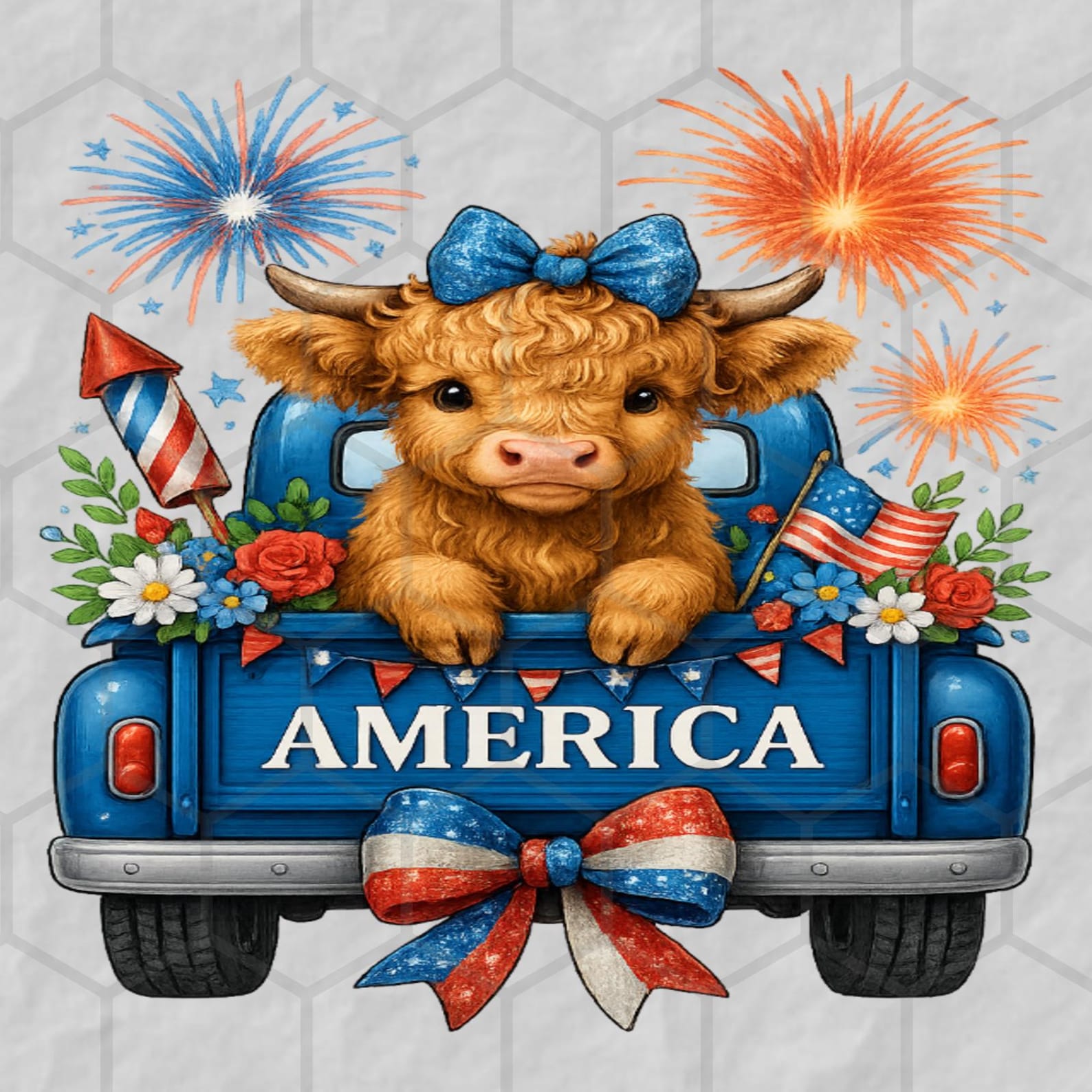 4th of July Highland Cow PNG, Highland Cow Clipart, 4th of July Truck ...