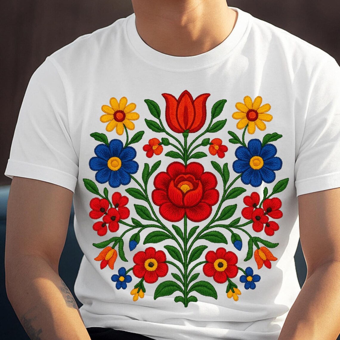 Mexican Flowers Faux Embroidery PNG | Floral Sublimation T-shirt Design ...