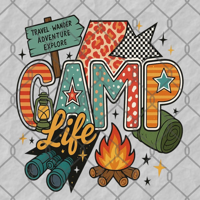 Preppy Camp Life PNG, Camping Mode PNG Download | Retro Summer Camp ...