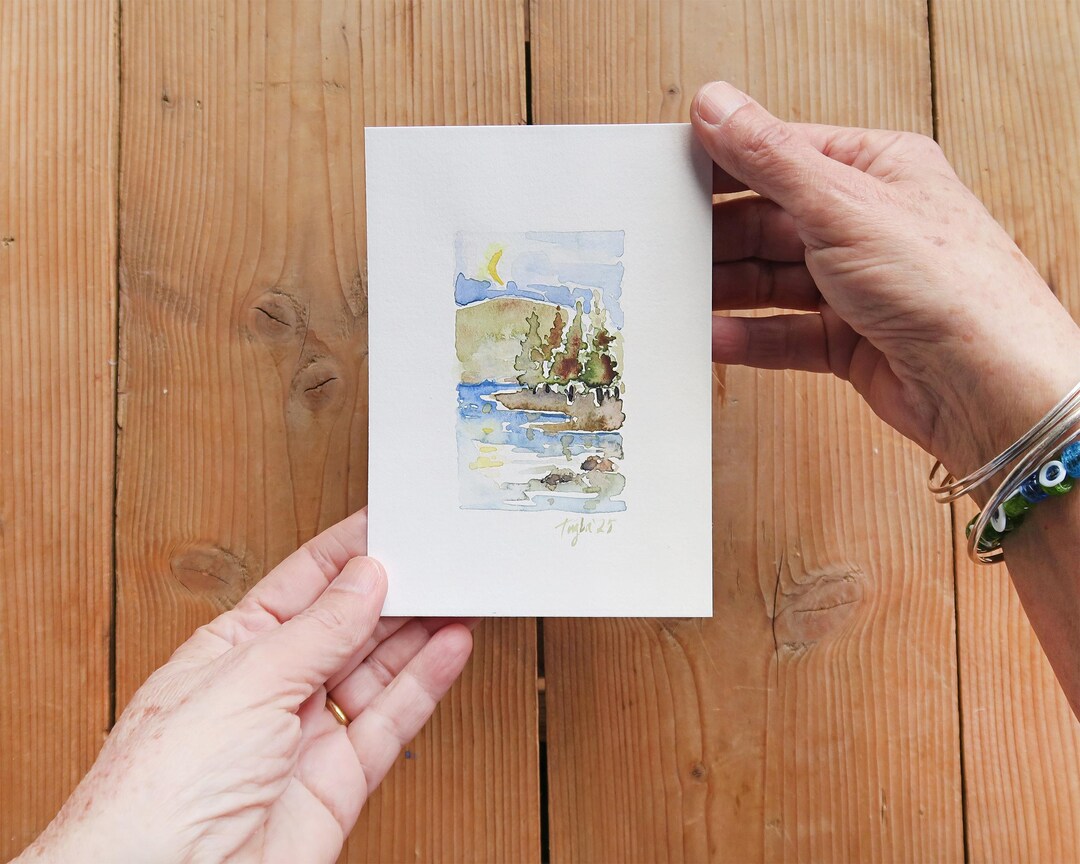 Original Watercolor Seascape Painting, Pine Trees, Coastal Wall Art (4 ...