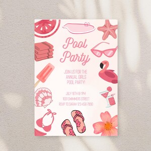 Pool Party Invitation, Digital Template, Summer Party, Girls Pool Party ...