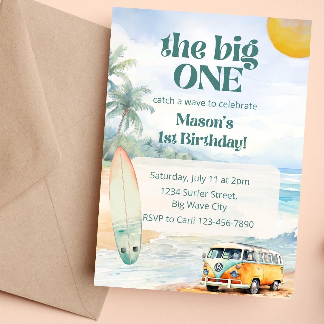 The Big ONE Birthday Invitation – Surf Theme | Editable Template | 1st ...