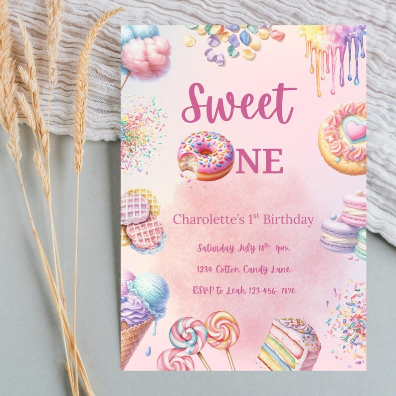 Sweet One Birthday Invitation Template | First Birthday Party Invite ...