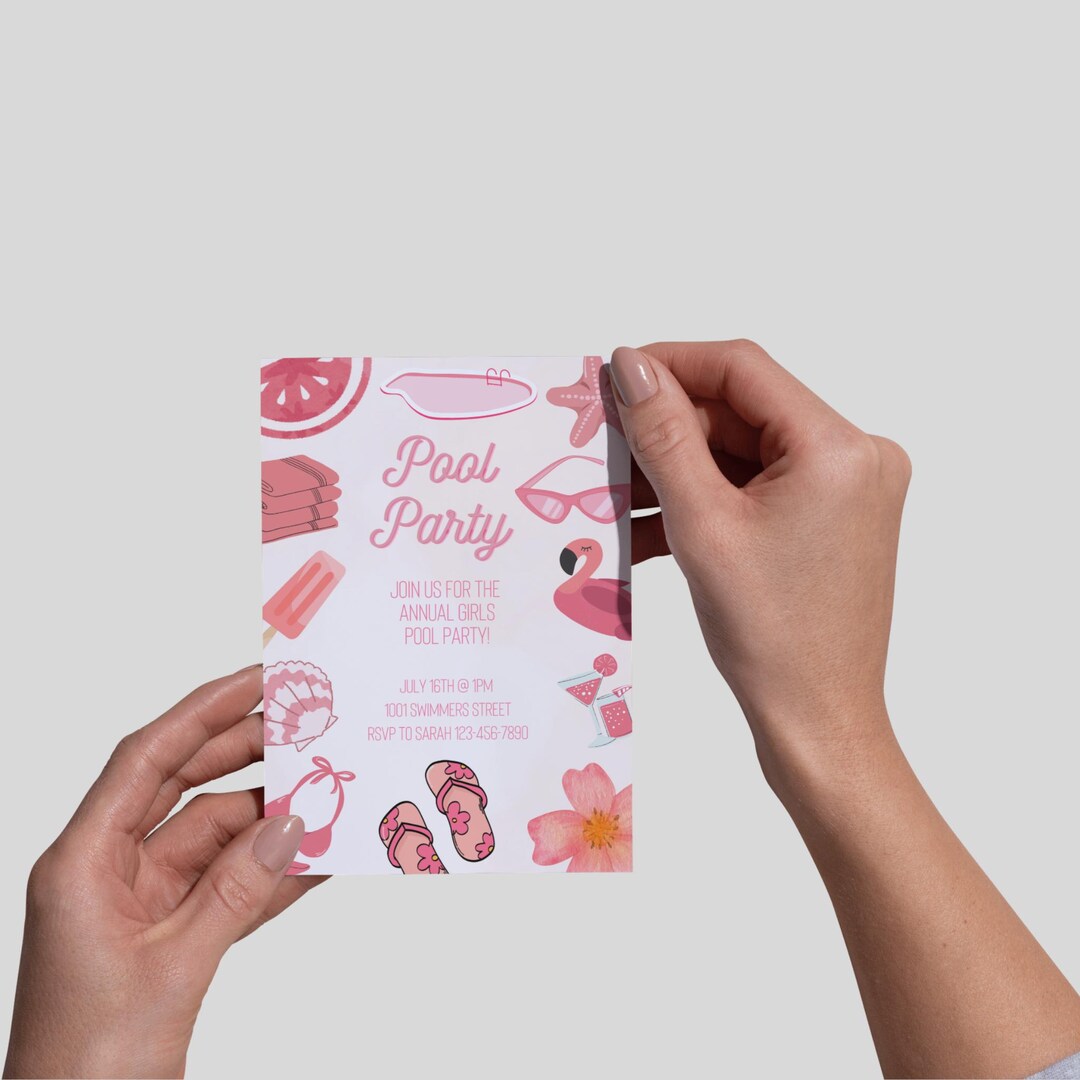 Pool Party Invitation, Digital Template, Summer Party, Girls Pool Party ...