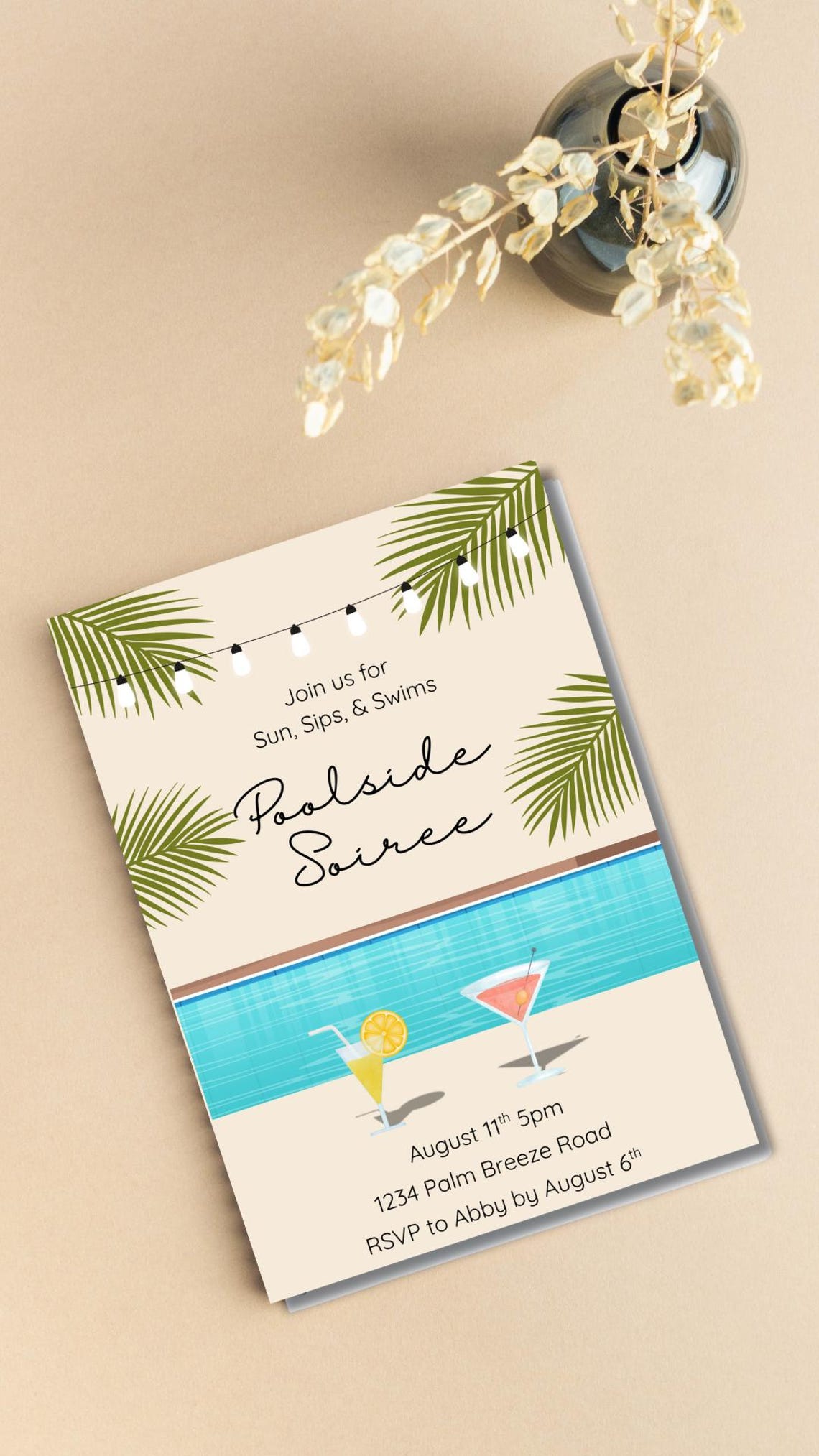 Poolside Soirée Invitation • Adult Pool Party Invite • Summer Cocktail ...
