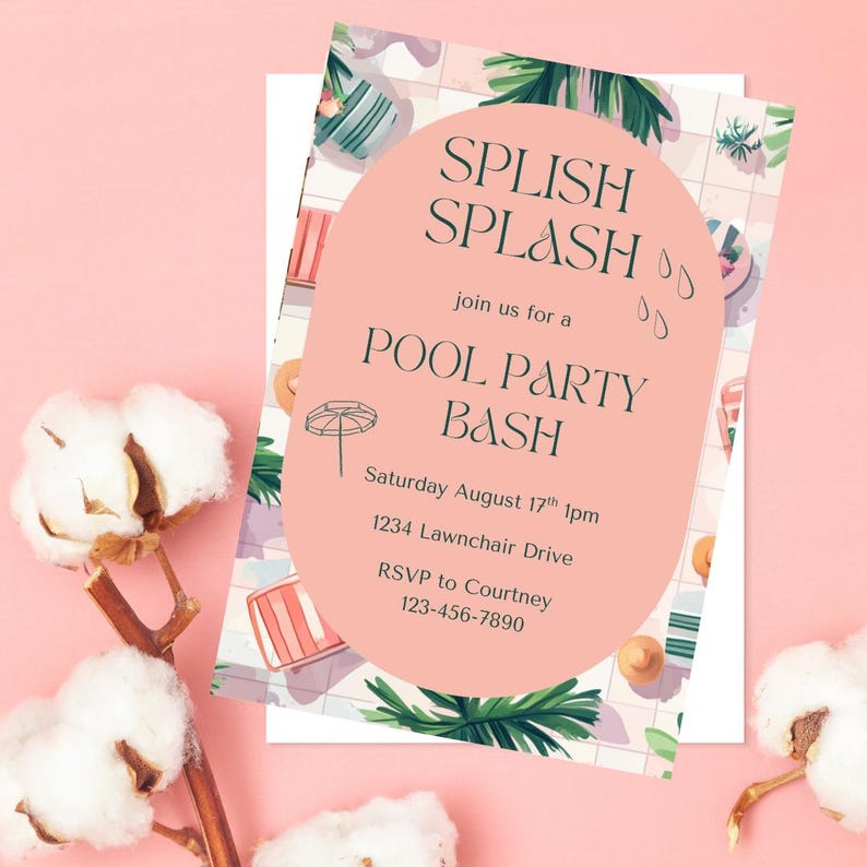 Splish Splash Pool Party Invitation | Adult Birthday Bash Editable ...