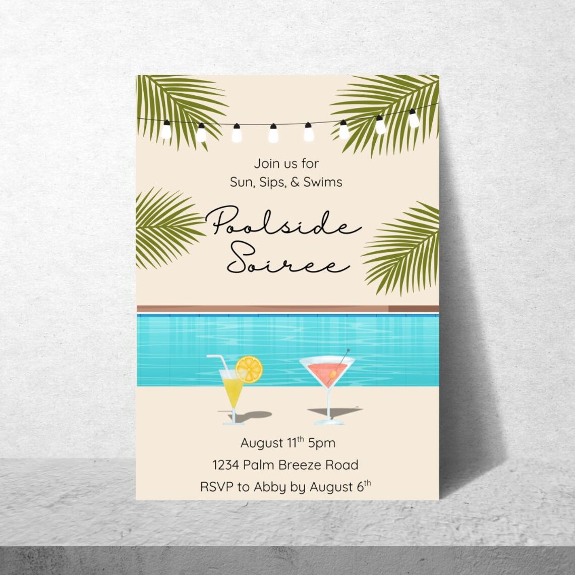 Poolside Soirée Invitation • Adult Pool Party Invite • Summer Cocktail ...